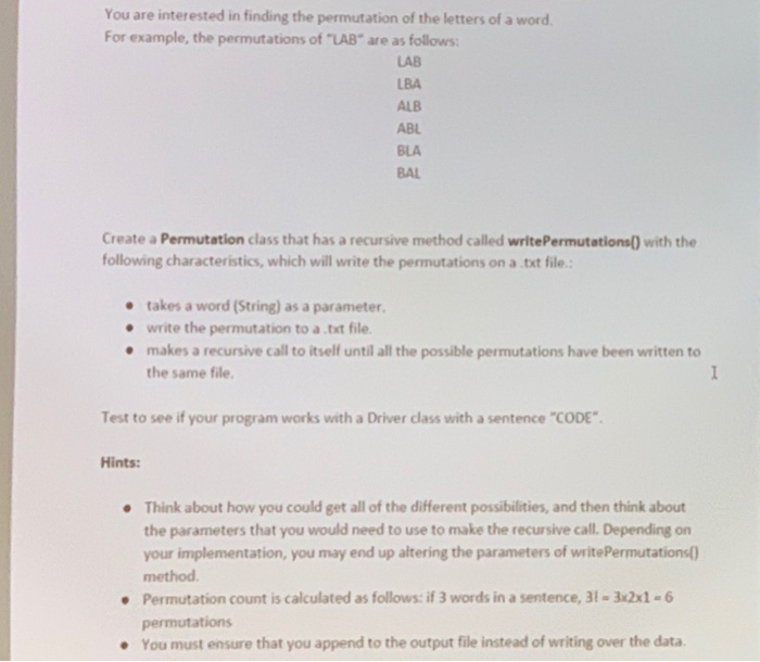 Solved You are interested in finding the permutation of the | Chegg.com
