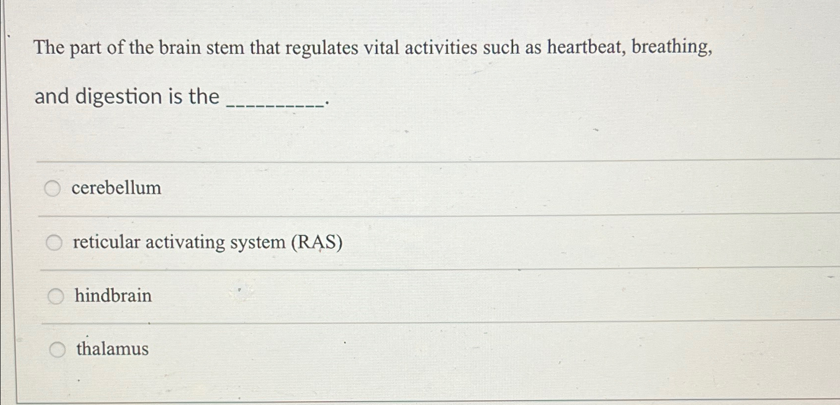 Solved The part of the brain stem that regulates vital | Chegg.com