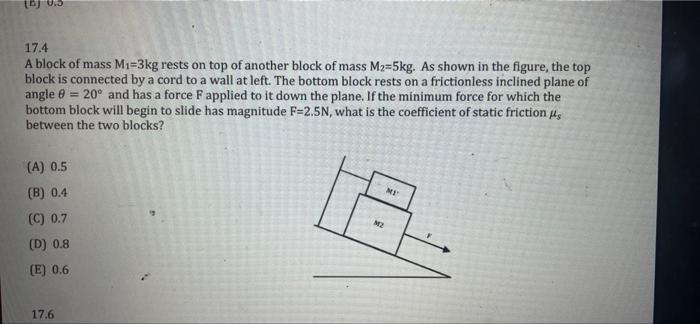 Solved 17.4 A block of mass M2=3kg rests on top of another | Chegg.com