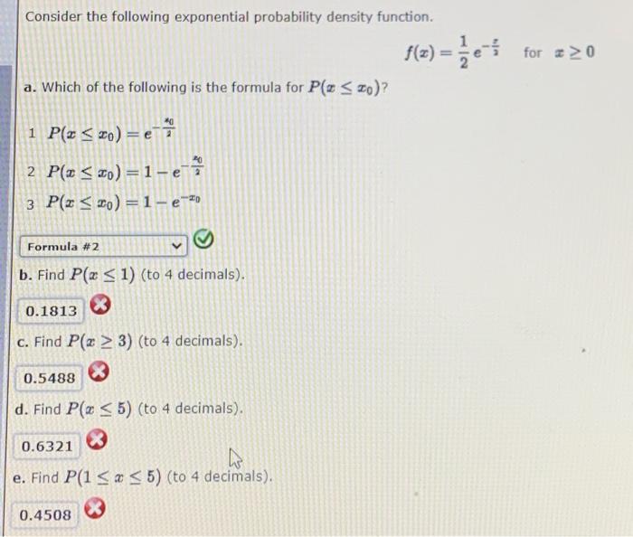 Solved Consider the following exponential probability | Chegg.com