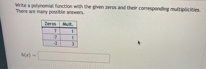 Solved Write a polynomial function with the given zeros and | Chegg.com