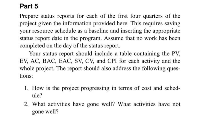 Solved Prepare status reports for each of the first four | Chegg.com