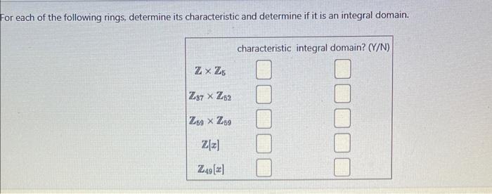 Solved or each of the following rings, determine its | Chegg.com