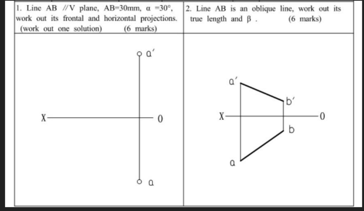 Solved 1. Line AB//V plane, AB=30 mm,α=30∘, work out its | Chegg.com