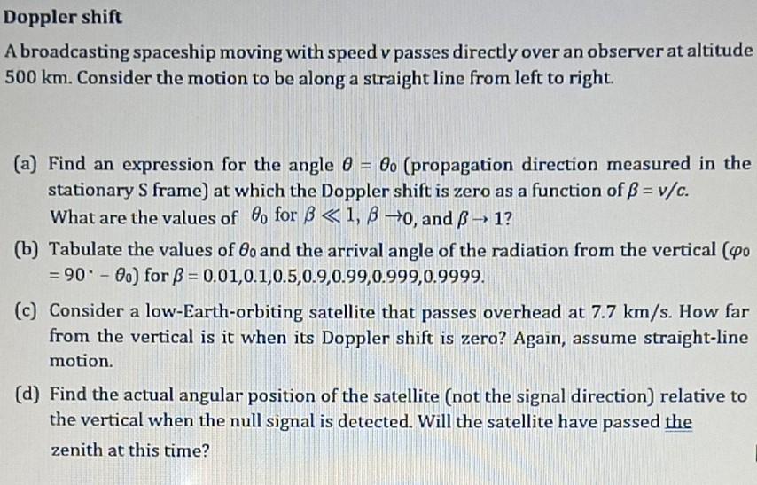 Solved A broadcasting spaceship moving with speed v passes | Chegg.com