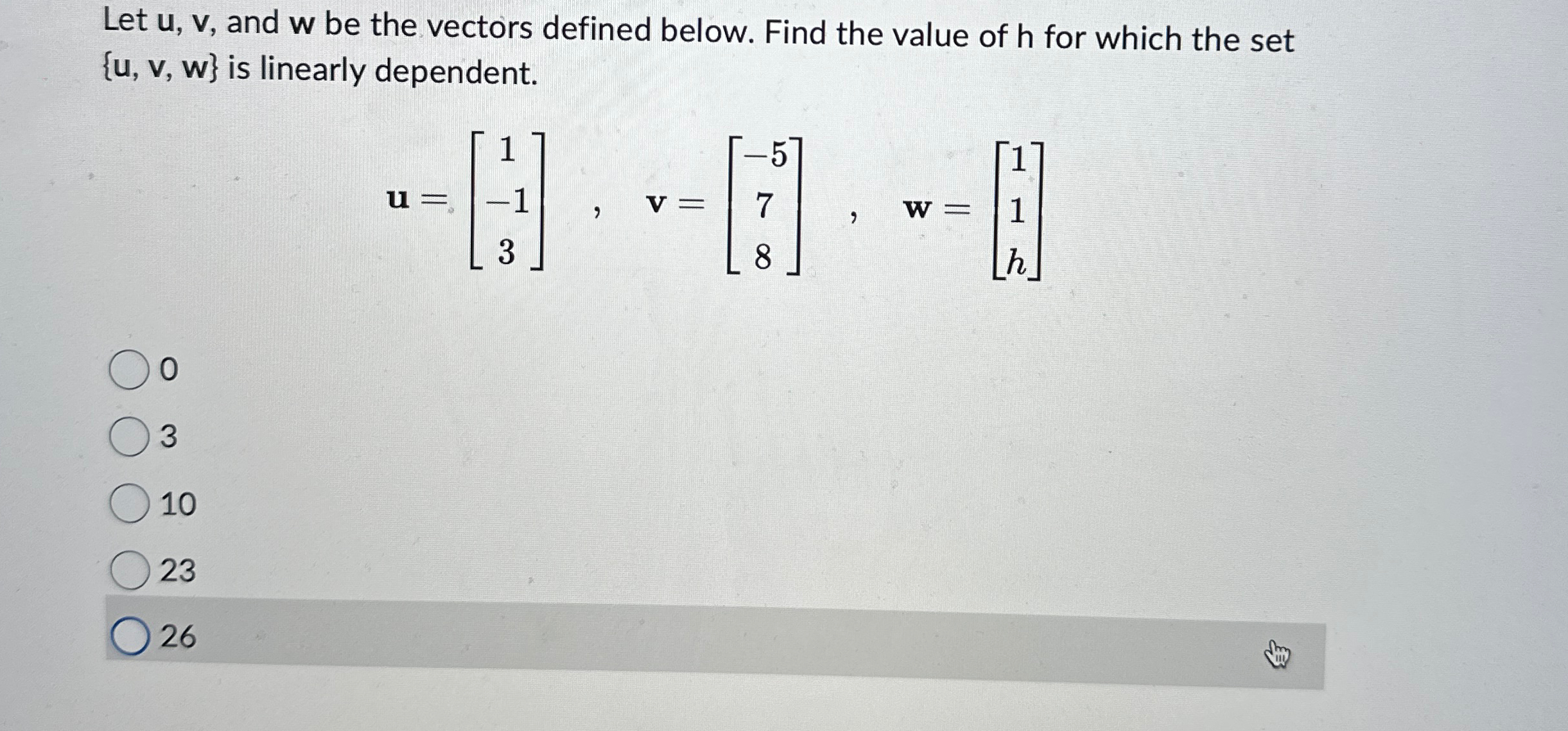 Let u,v, ﻿and w ﻿be the vectors defined below. Find | Chegg.com