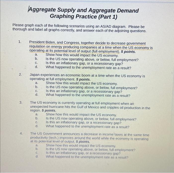 Solved Aggregate Supply and Aggregate Demand Graphing | Chegg.com