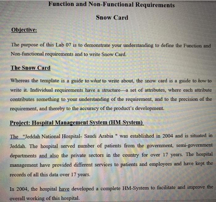 Solved Function and Non-Functional Requirements Snow Card | Chegg.com