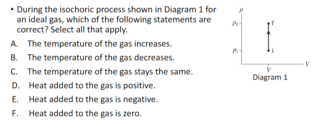 Solved During the isochoric process shown in Diagram 1 | Chegg.com