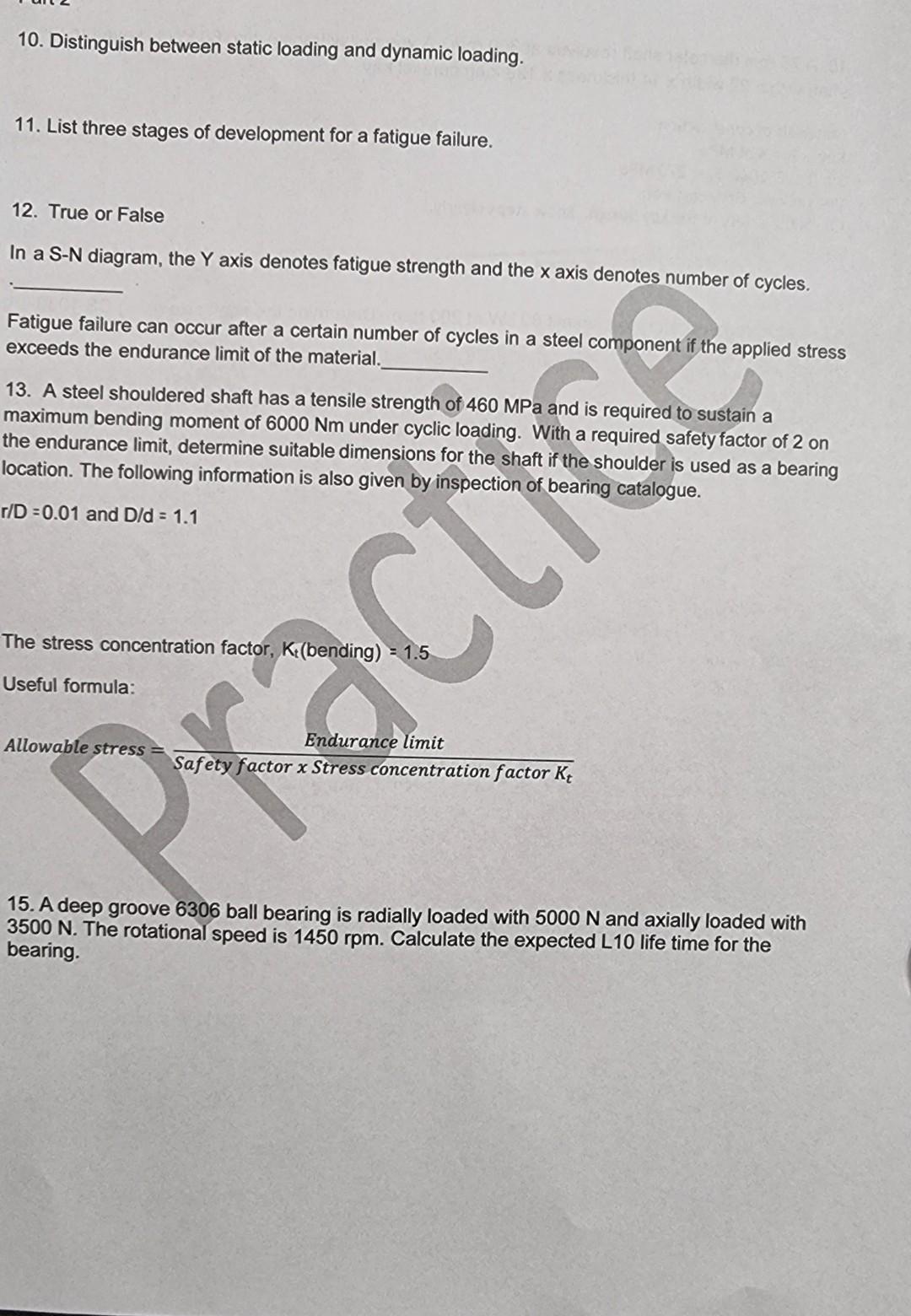 Solved 10. Distinguish between static loading and dynamic | Chegg.com