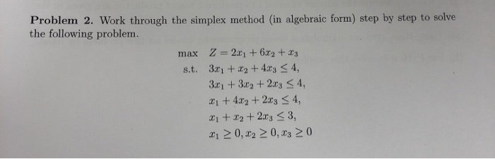 Solved Problem 2. Work through the simplex method (in | Chegg.com