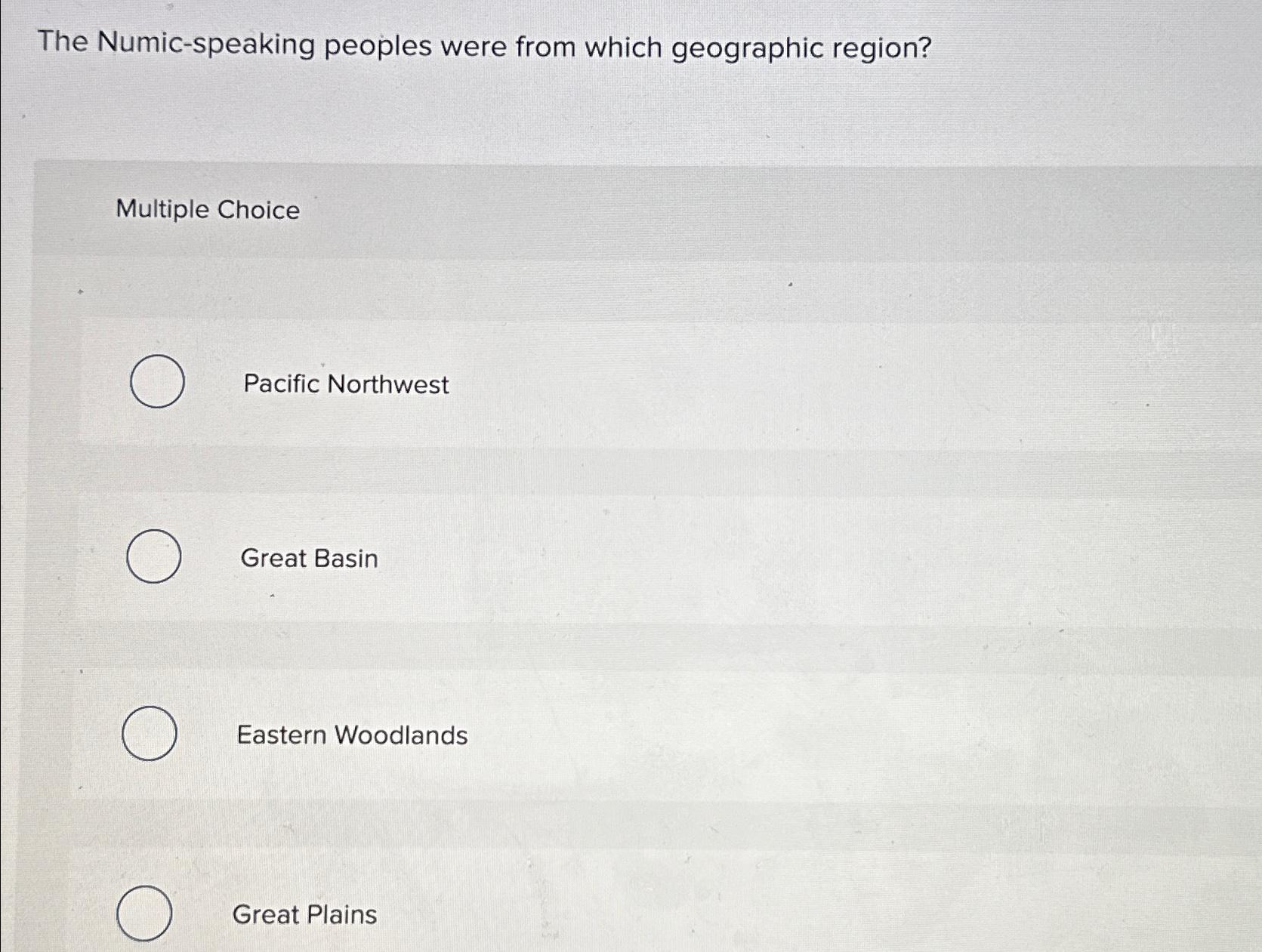 Solved The Numic-speaking peoples were from which geographic | Chegg.com