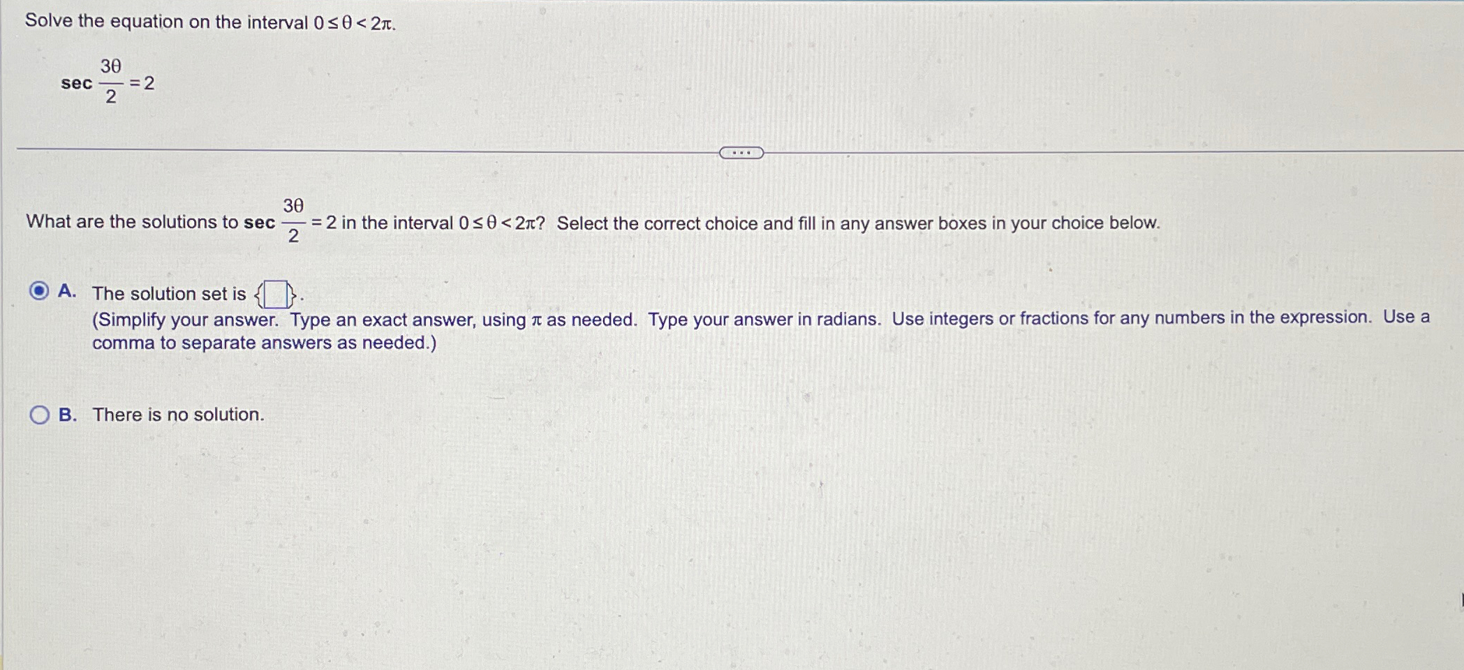 Solved Solve the equation on the interval | Chegg.com