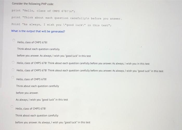 Solved Consider The Following Php Code Print Hello Class