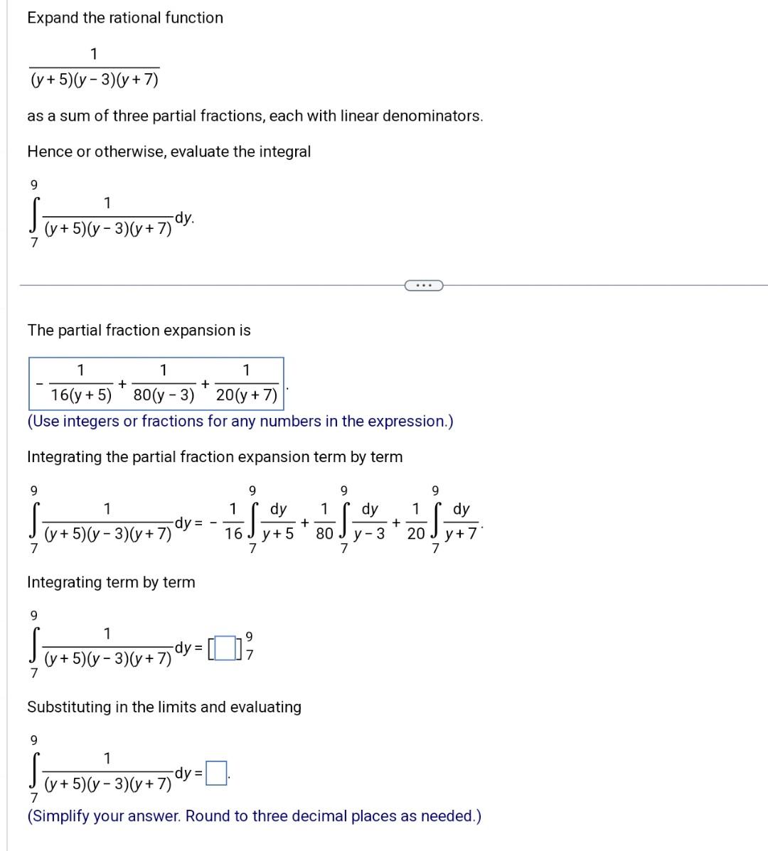 Solved Expand the rational function (y+5)(y−3)(y+7)1 as a | Chegg.com