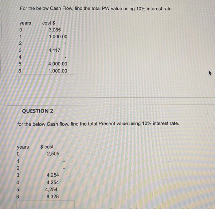 Solved For the below Cash Flow, find the total PW value | Chegg.com