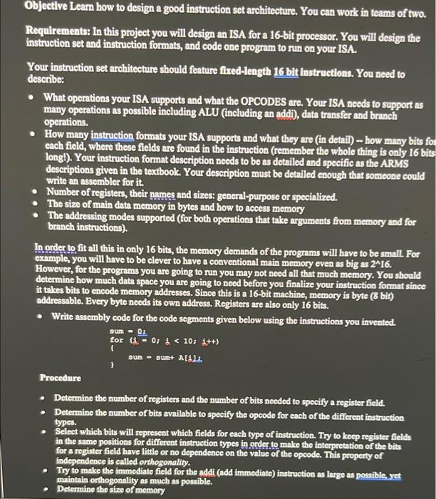 Solved Objective Learn how to design a good instruction set | Chegg.com