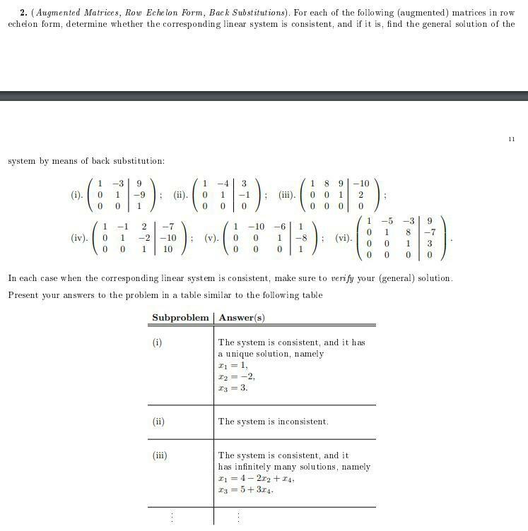 Solved 2. (Augmented Matrices, Row Echelon Form, Back | Chegg.com