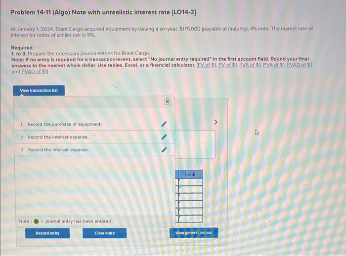 Solved Problem 14-11 (Algo) Note with unrealistic interest | Chegg.com