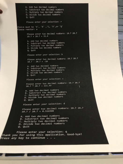 Solved Functions A Math handling program contains this menu: | Chegg.com