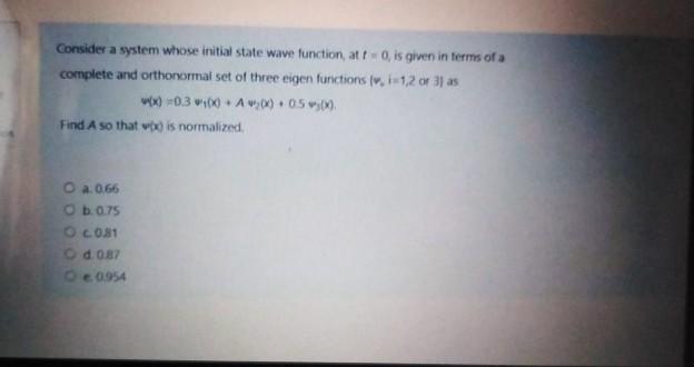 Solved Consider a system whose initial state wave function, | Chegg.com
