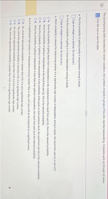 Solved The accompanying table describes the random variable | Chegg.com
