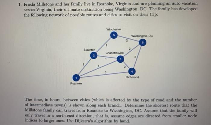 Solved 1. Frieda Millstone and her family live in Roanoke, | Chegg.com