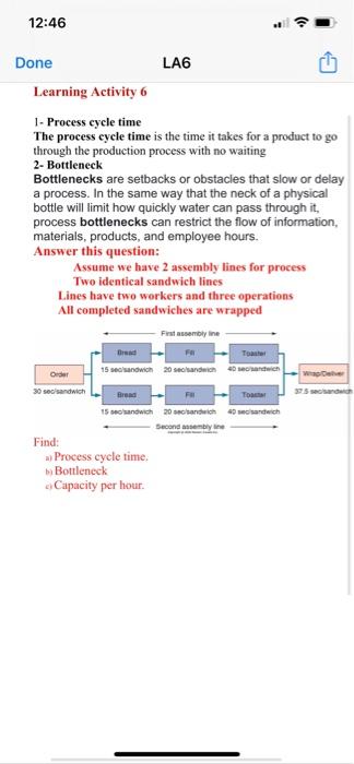 Solved 12:46 Done LA6 Learning Activity 6 1- Process cycle | Chegg.com