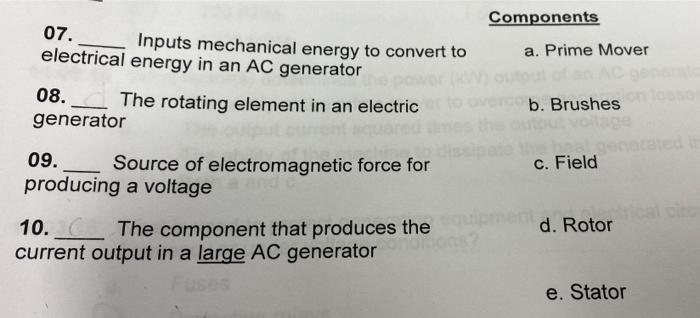 Solved Components a. Prime Mover 07. Inputs mechanical | Chegg.com