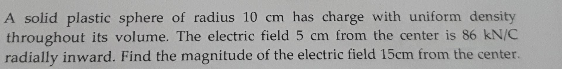Solved A solid plastic sphere of radius 10 cm has charge | Chegg.com