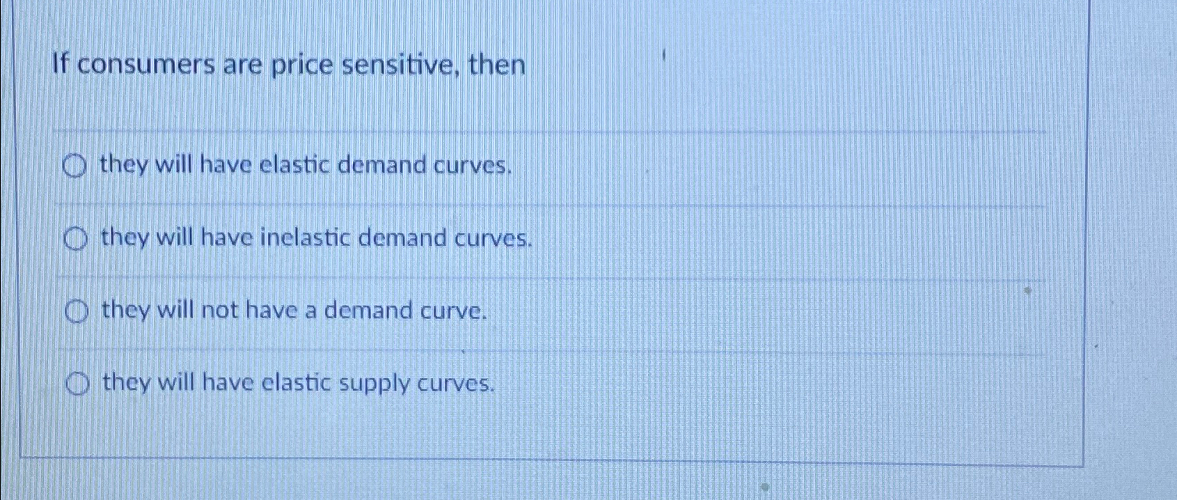 Solved If consumers are price sensitive, ﻿thenthey will have | Chegg.com