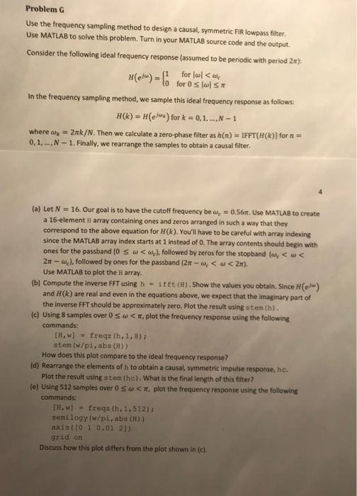 Problem G Use the frequency sampling method to design | Chegg.com