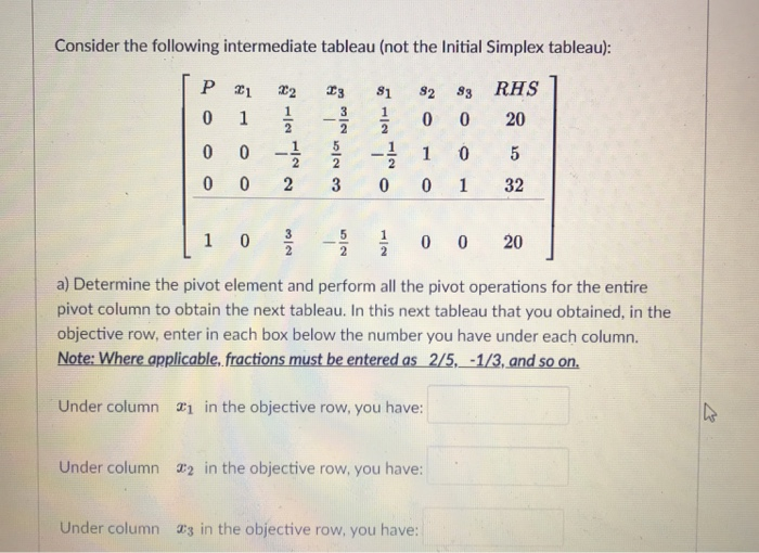 Solved Consider the following intermediate tableau (not the | Chegg.com