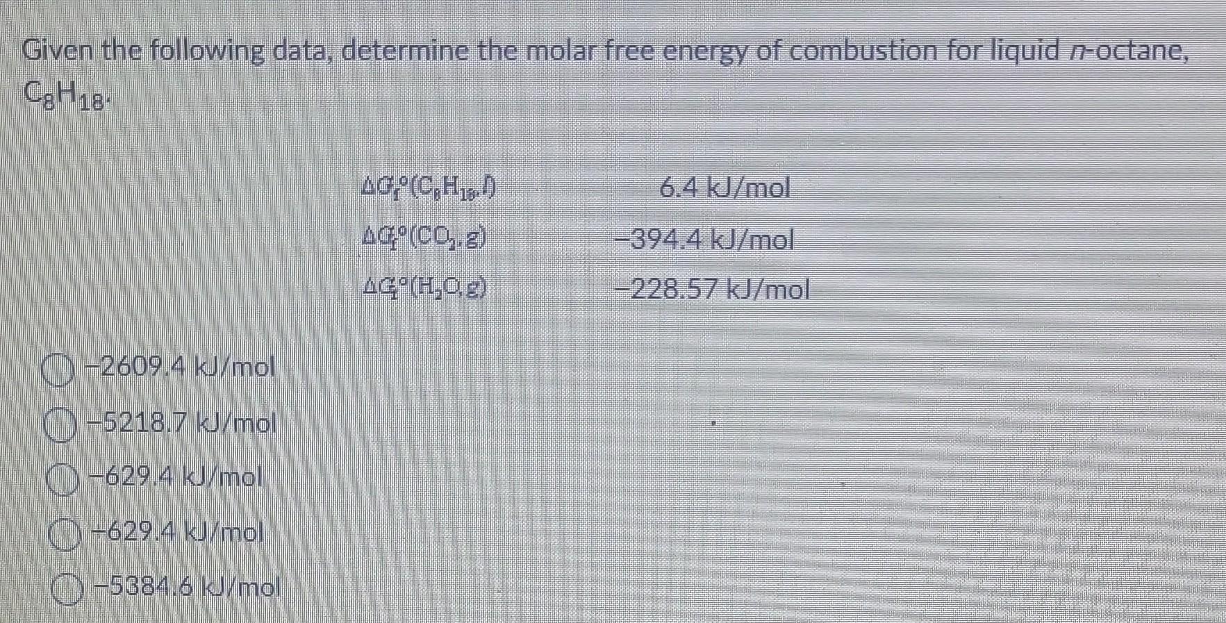 Solved Given the following data, determine the molar free | Chegg.com