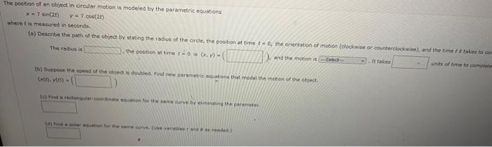Solved e position of en object in circular motion is modeled | Chegg.com