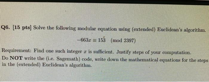 Solved Q6. (15 pts] Solve the following modular equation | Chegg.com