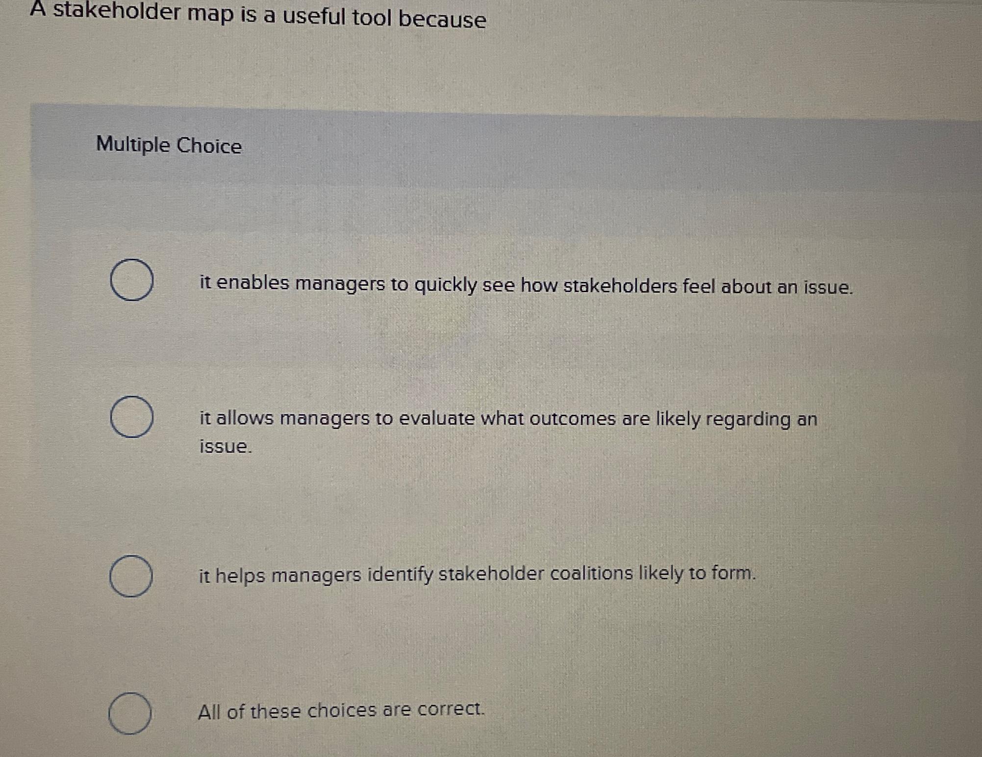 Solved A stakeholder map is a useful tool becauseMultiple | Chegg.com