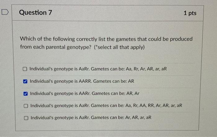 Solved Which of the following correctly list the gametes | Chegg.com