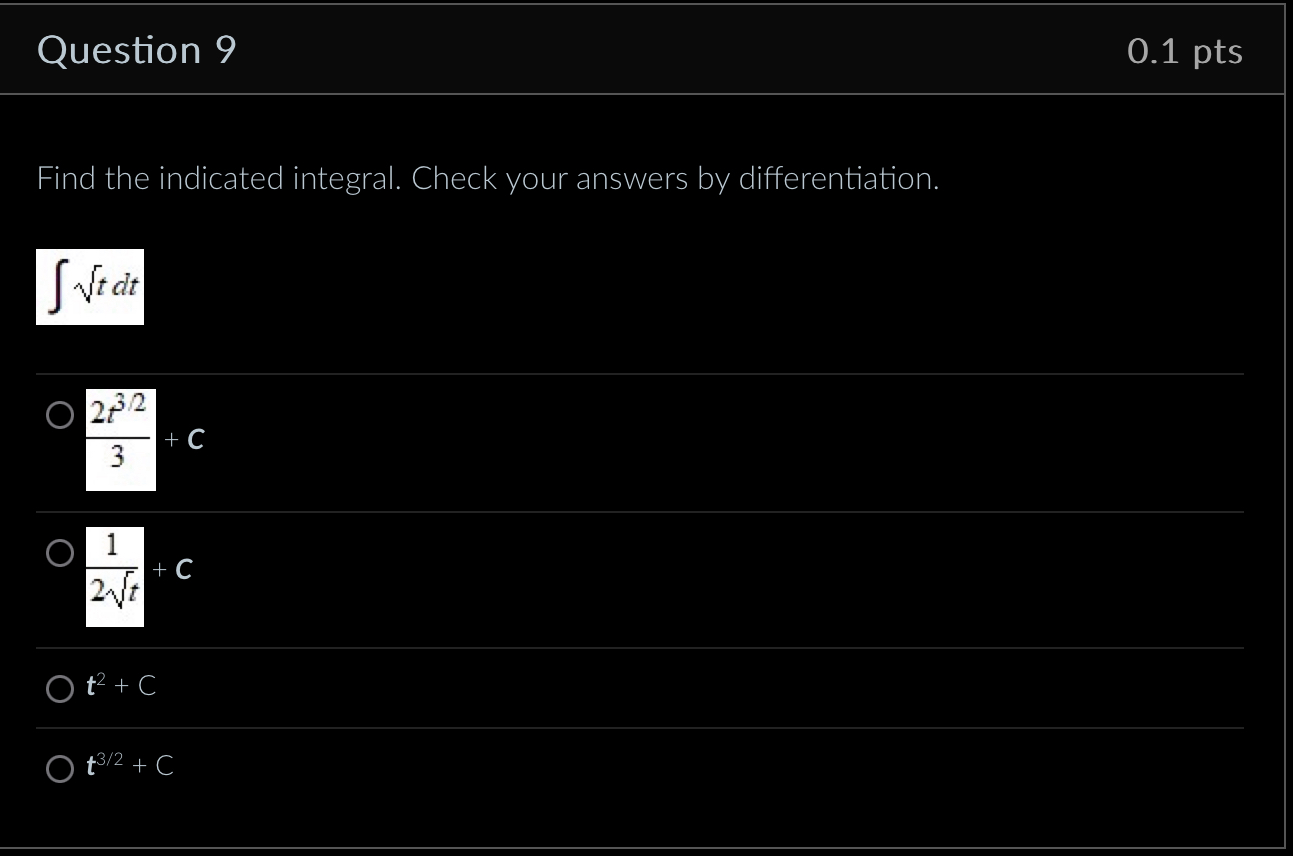 Solved Question 9Find the indicated integral. Check your | Chegg.com