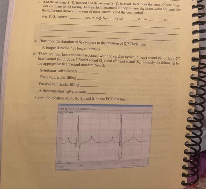 Solved 7. Add the average S1−S2 interval and the average | Chegg.com