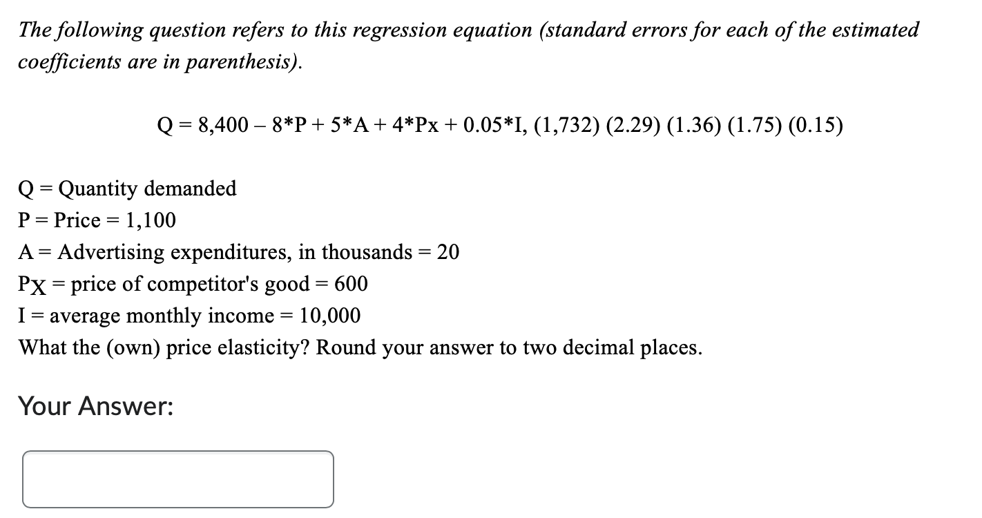 Solved The following question refers to this regression | Chegg.com