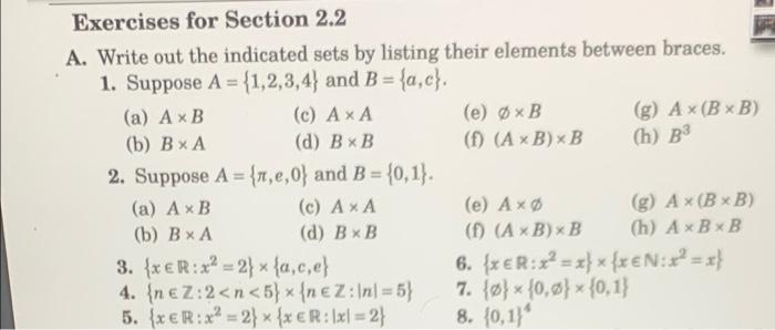 Solved Write out the indicated sets by listing their | Chegg.com