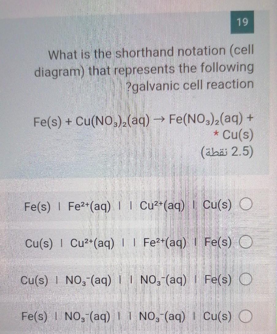 Solved 19 What is the shorthand notation (cell diagram) that | Chegg.com