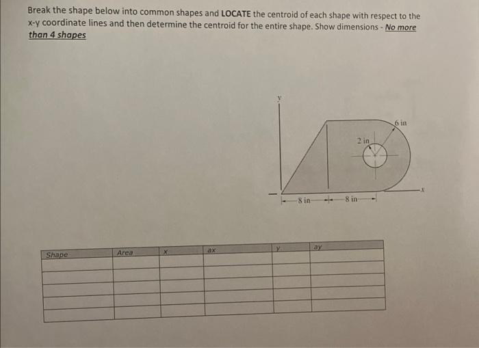 Solved Break the shape below into common shapes and LOCATE | Chegg.com