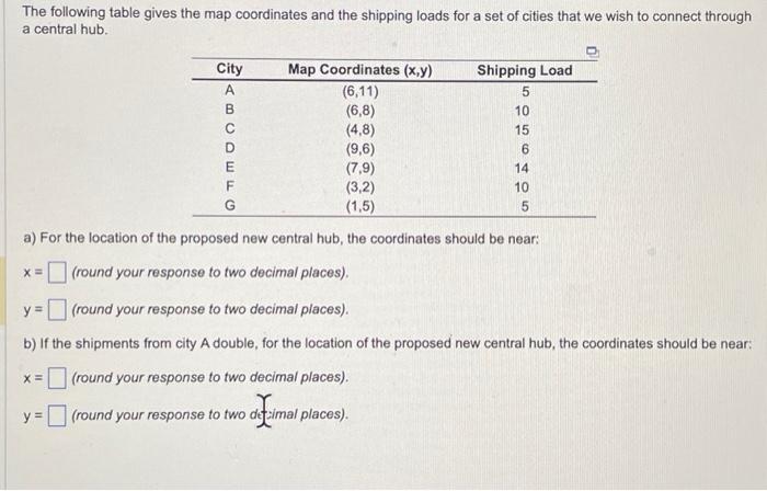 Solved The following table gives the map coordinates and the | Chegg.com