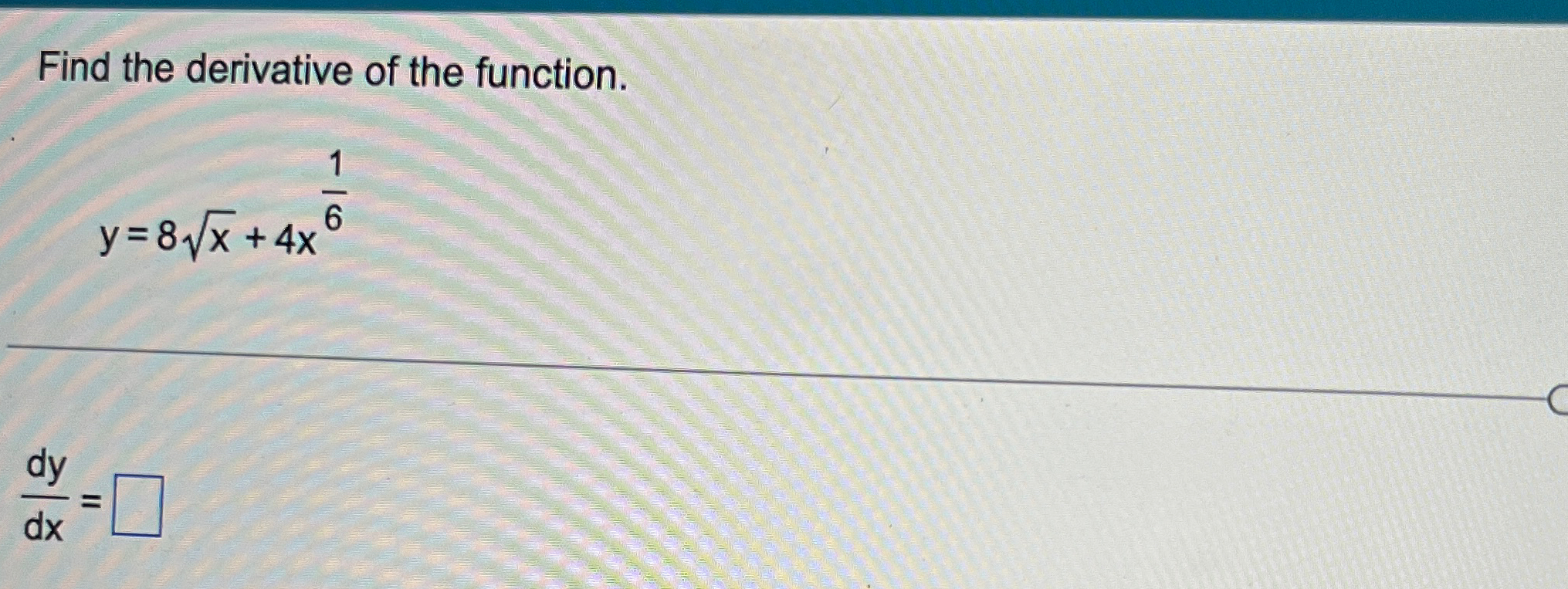 Solved Find the derivative of the function.y=8x2+4x16dydx= | Chegg.com