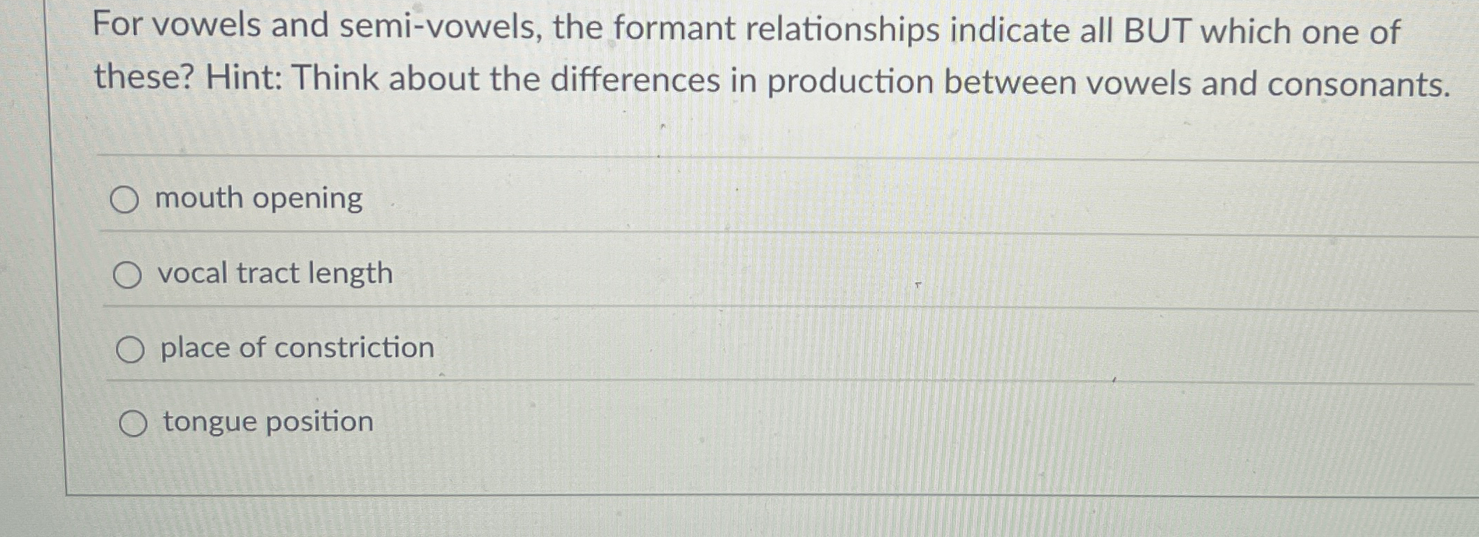 Solved For vowels and semi-vowels, the formant relationships | Chegg.com