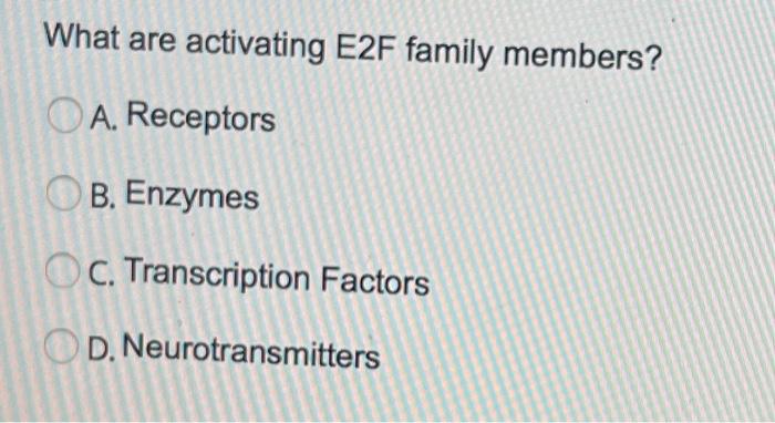 Solved What are activating E2F family members? A. Receptors | Chegg.com