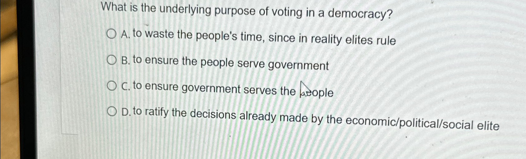 Solved What is the underlying purpose of voting in a | Chegg.com