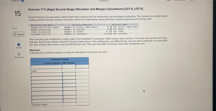 Solved ERA Exercise 7-11 (Algo) Second-Stage Allocation and | Chegg.com